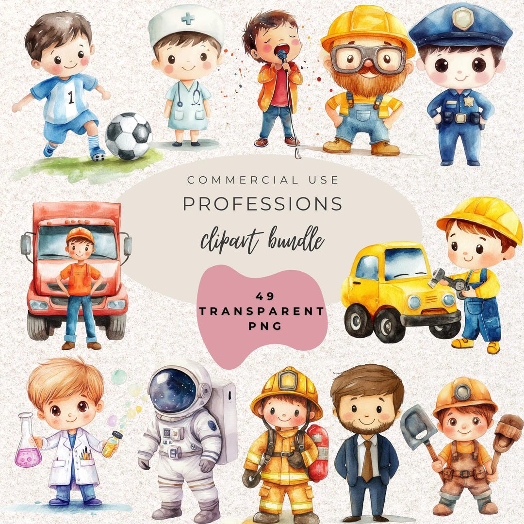 Professions Clipart L Job PNG L Kids Boys Graphics L Watercolour ...