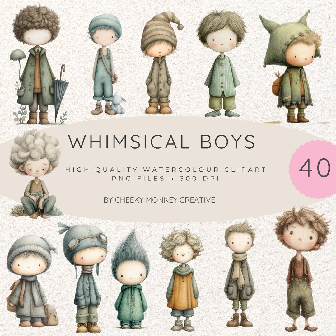 Whimsical Boys Watercolour Clipart PNG (digital Download) - Etsy