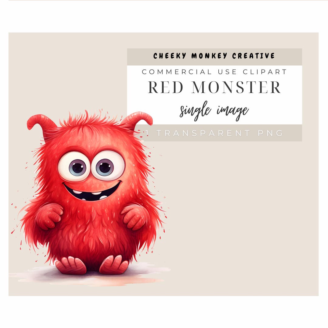Cute Red Monster Clipart, SINGLE IMAGE, Commercial License, Watercolor ...