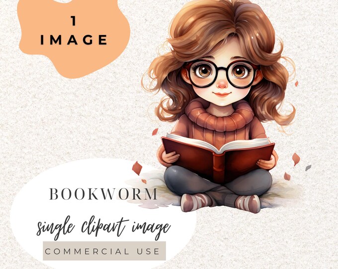 BOOKWORM READING WATERCOLOR Clipart Png, Reading Corner Clipart Png ...