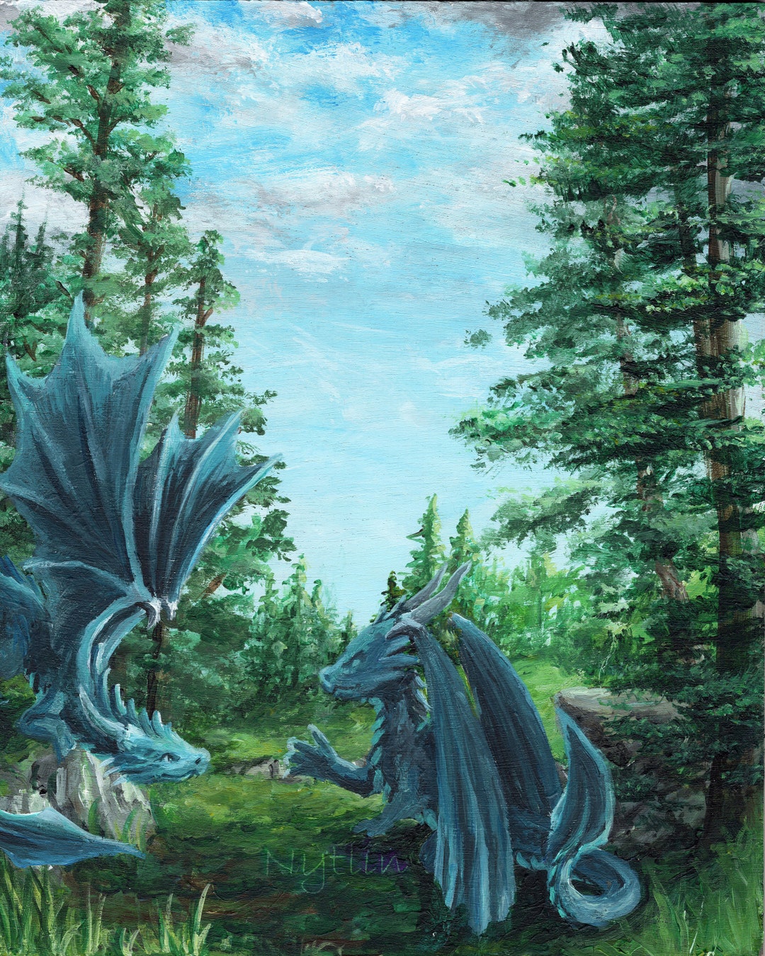 Playtime, PRINT, 4 X 5 Print, Dragon Painting, Sunny Field, Forest ...