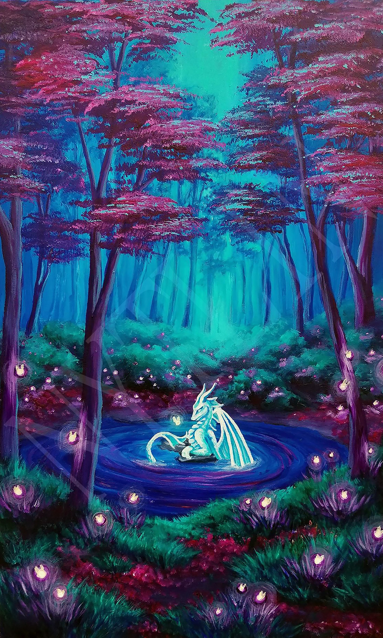 Friendship, PRINT, Forest Landscape, Fairy, Fae, Dragon, Glowing Sky ...