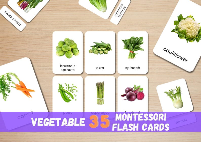 35 Vegetable Flashcards | Real Photo Montessori Cards | Printable ...