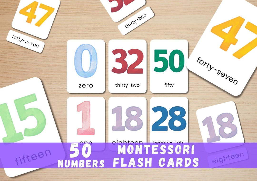 0-50 Number Flash Cards Montessori Printable Cards Homeschool Preschool ...