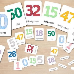 0-50 Number Flash Cards Montessori Printable Cards Homeschool Preschool ...