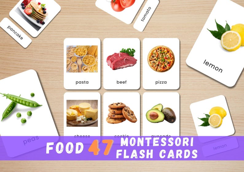 47 Food Flashcards | Real Photo Montessori Cards | Fruits, Veggies ...