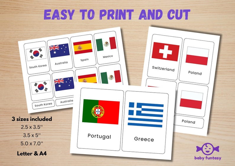 51 Country Flags Flash Cards: Montessori Preschool Printable (instant ...