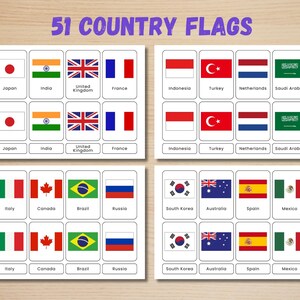 51 Country Flags Flash Cards: Montessori Preschool Printable (instant ...