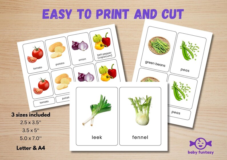 35 Vegetable Flashcards | Real Photo Montessori Cards | Printable ...