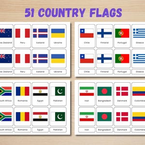 51 Country Flags Flash Cards: Montessori Preschool Printable (instant ...