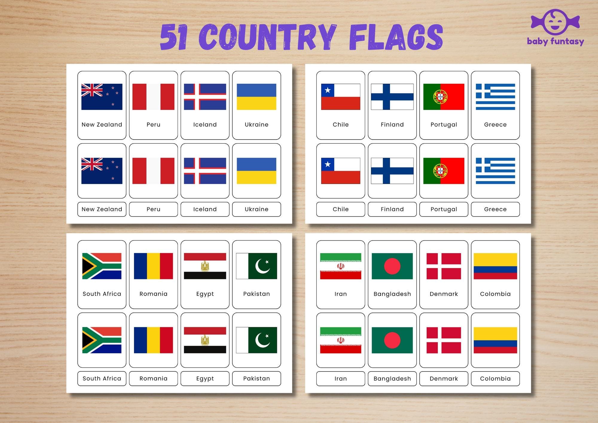51 Country Flags Flash Cards Montessori Flash Cards Preschool Cards ...