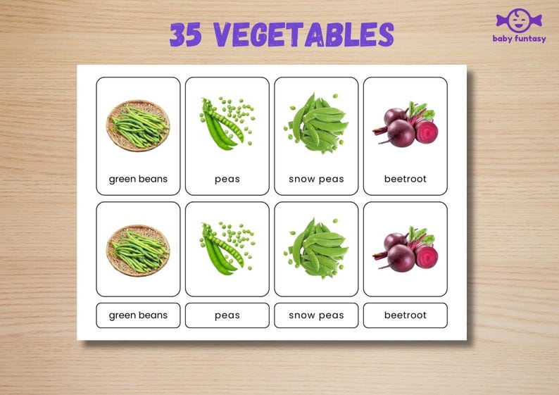 35 Vegetable Flashcards | Real Photo Montessori Cards | Printable ...