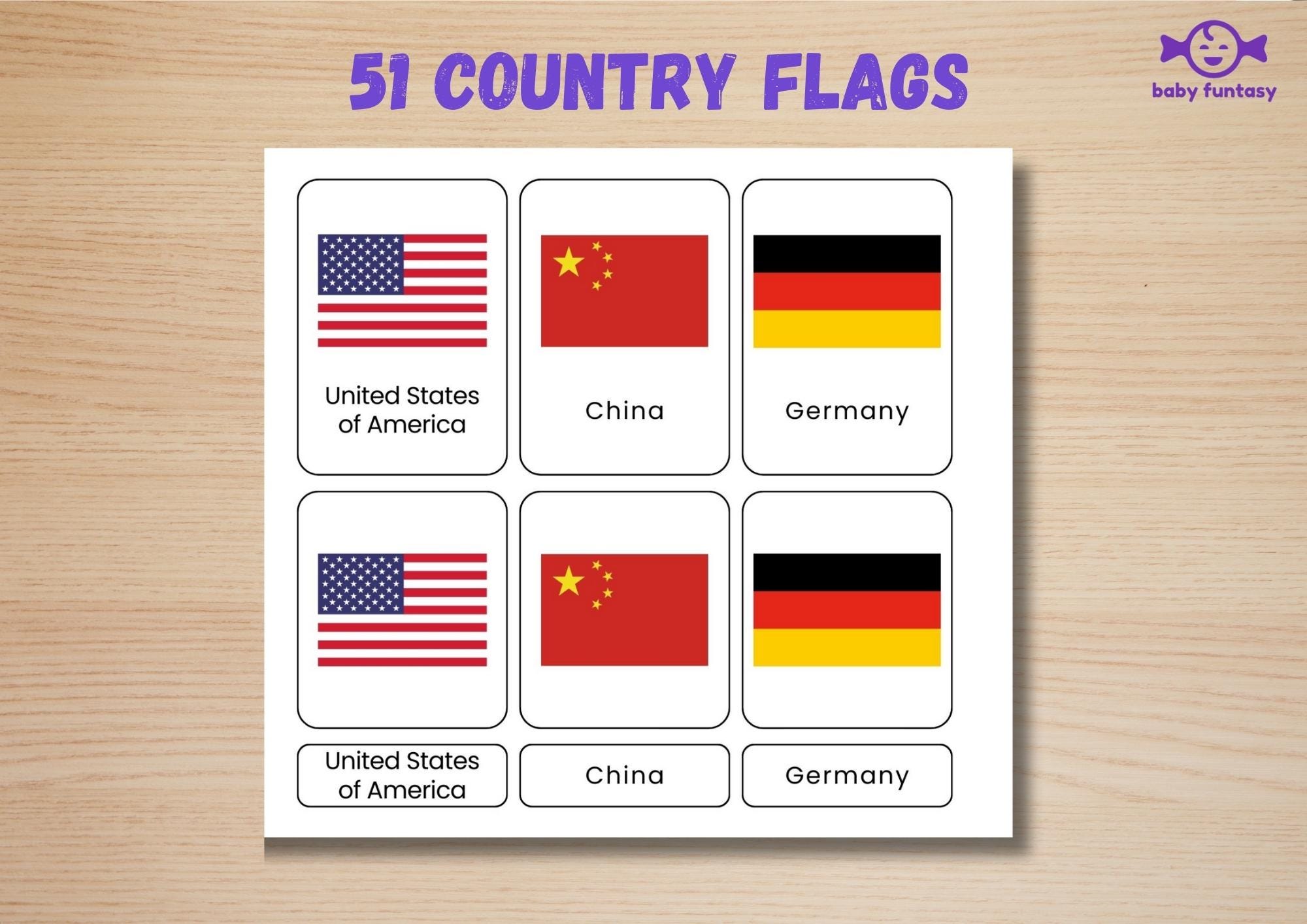 51 Country Flags Flash Cards Montessori Flash Cards Preschool Cards ...