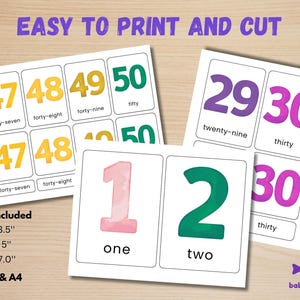 0-50 Number Flash Cards Montessori Printable Cards Homeschool Preschool ...