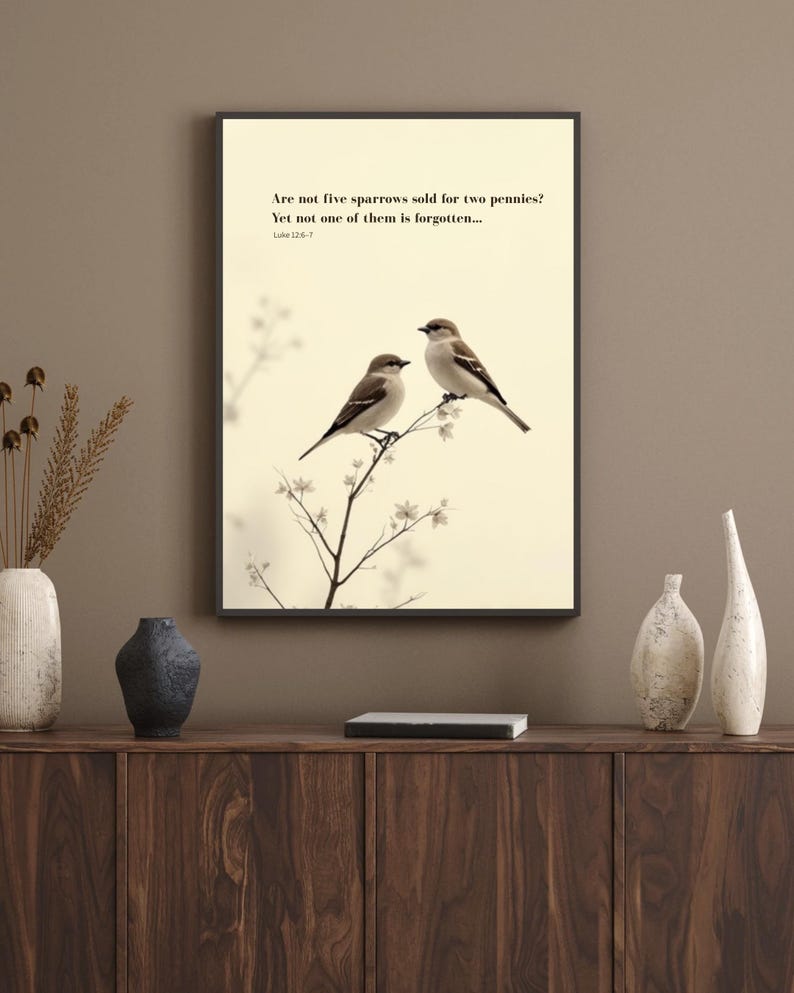 Luke 12:6-7 Christian Wall Art | Not One is Forgotten Sparrow Print ...