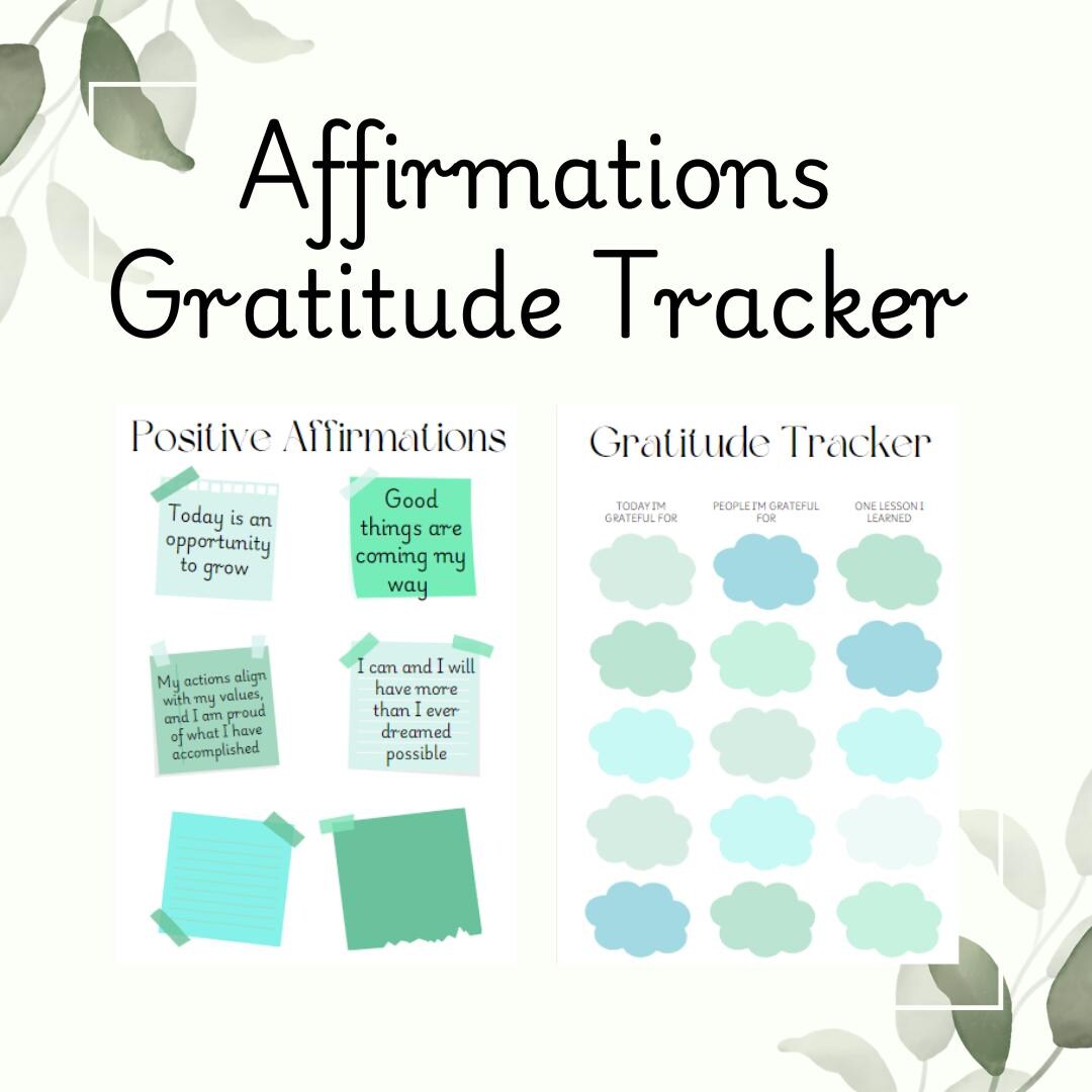 Affirmations/ Gratitude Tracker, Journal Pages, Mental Health, Positive ...