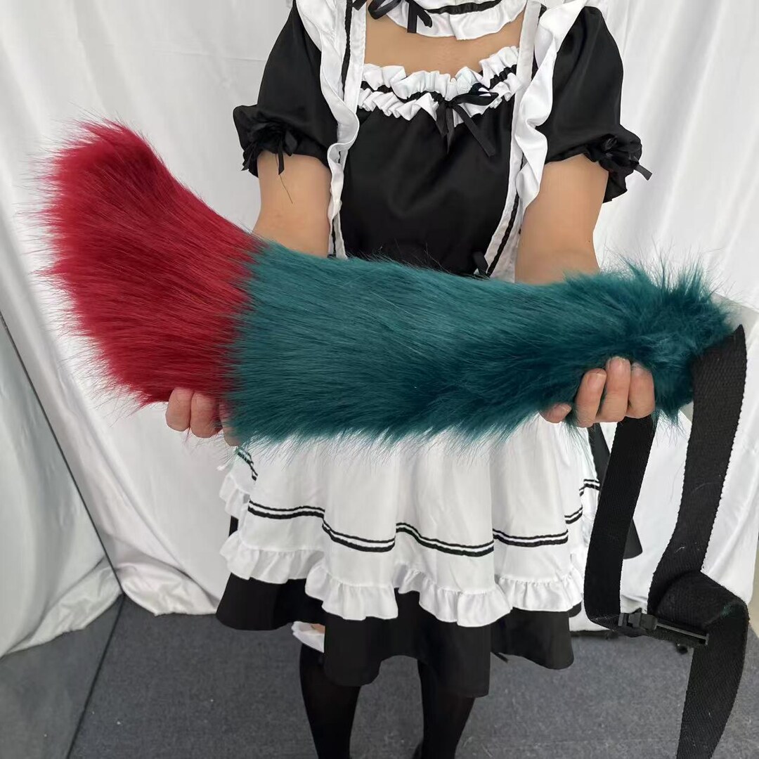 Custom 17" Cosplay Tails Faux Fur Tails Long Green and Red Cosplay Tails Synthetic Tails Cosplay ...