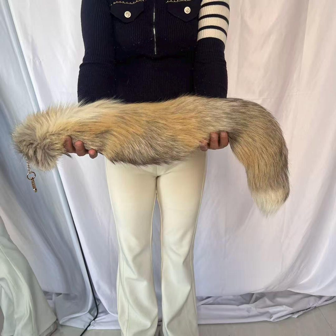 27" Fox Tails, Ethical Taxidermy Therian Tail Cosplay: Gold Gray, Clip ...