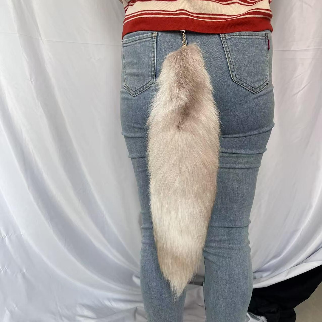 18" Fluffy Natural Fox Tails Brown White Ombre Cosplay Fox Tails ...