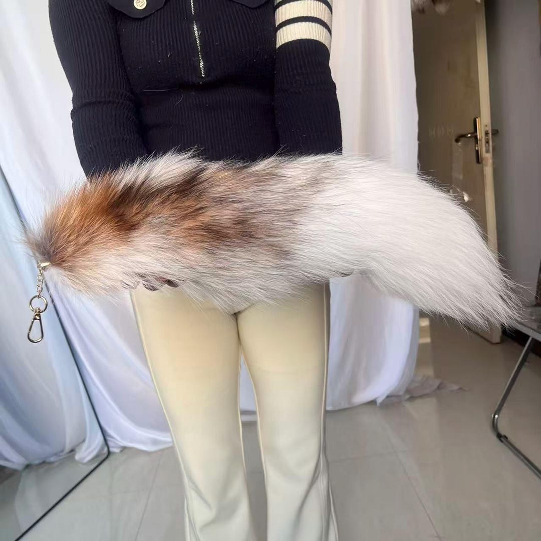 19" to 20" Cross Fox Tails, Ethical Taxidermy Therian Tail Cosplay: White Brown, Clip On ...