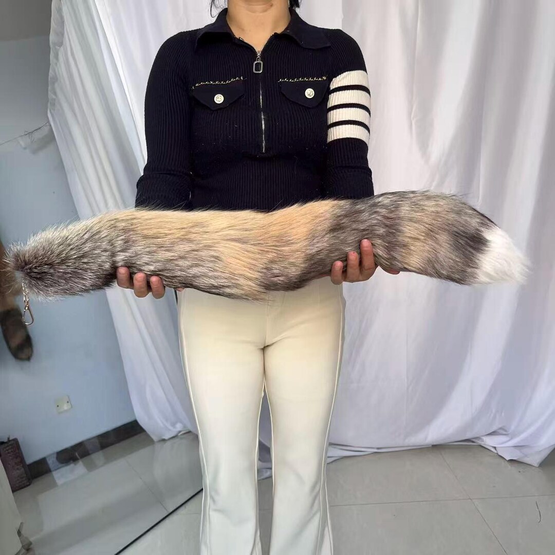 27" Fox Tails, Ethical Taxidermy Therian Tail Cosplay: Gold Gray, Clip ...