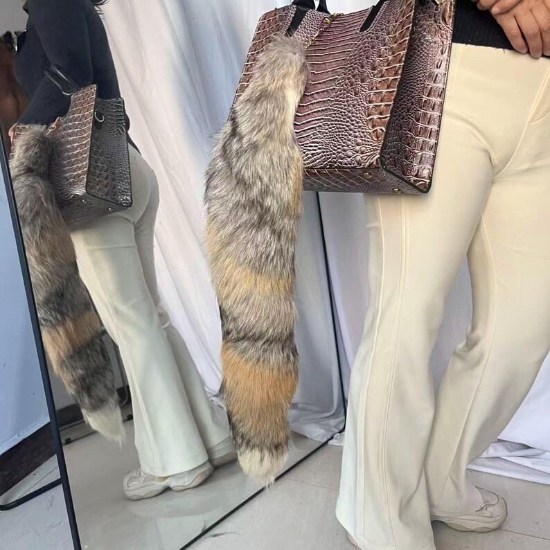 27" Fox Tails, Ethical Taxidermy Therian Tail Cosplay: Gold Gray, Clip ...