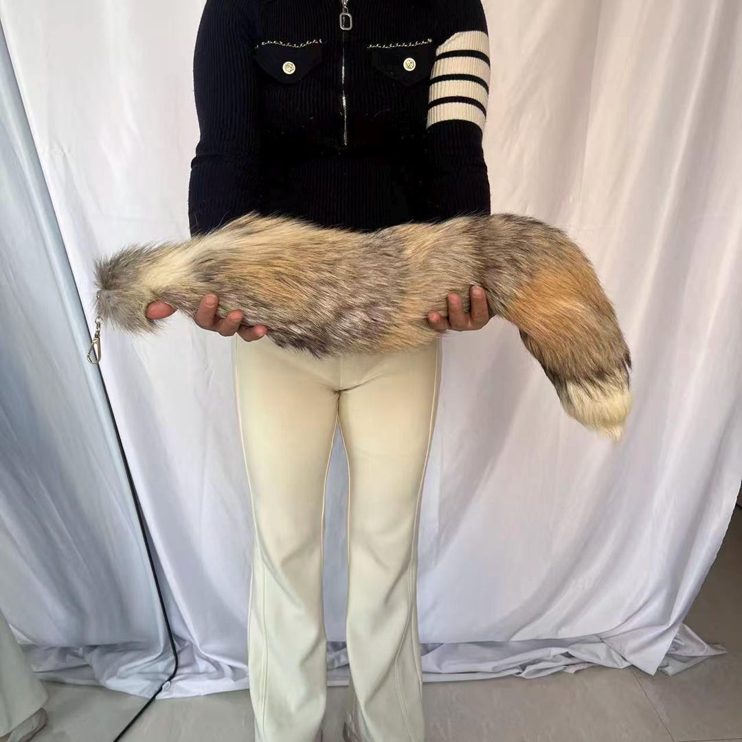 27" Fox Tails, Ethical Taxidermy Therian Tail Cosplay: Gold Gray, Clip ...