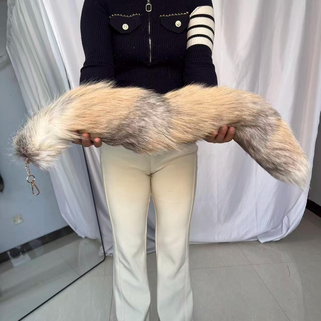 27" Fox Tails, Ethical Taxidermy Therian Tail Cosplay: Gold Gray, Clip ...