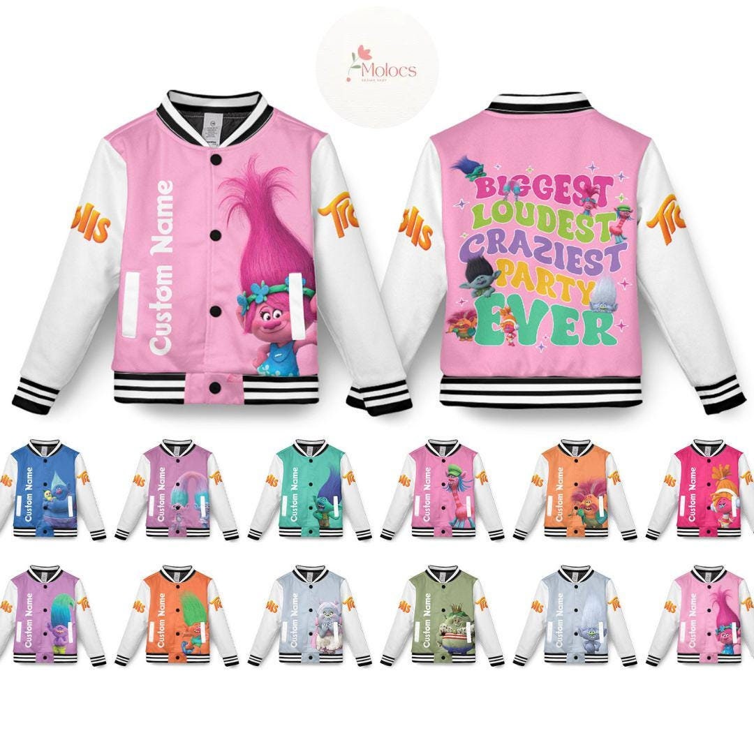 Personalized Trolls Baseball Jacket, Trolls Band Together Princess ...