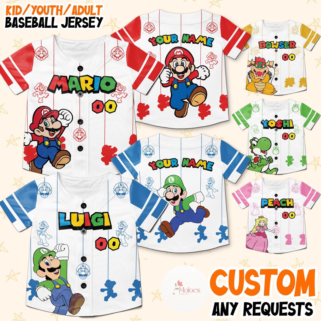 Personalized Super Mario Baseball Jersey, Princess Peach Jersey, Jersey ...