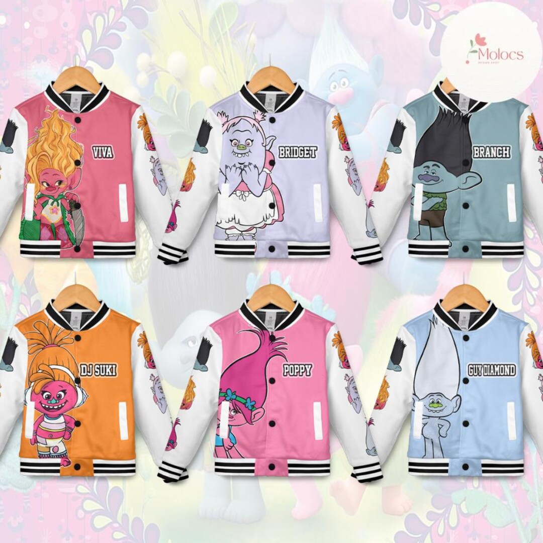 Personalized Trolls Baseball Jacket, Trolls Band Together Queen Poppy ...