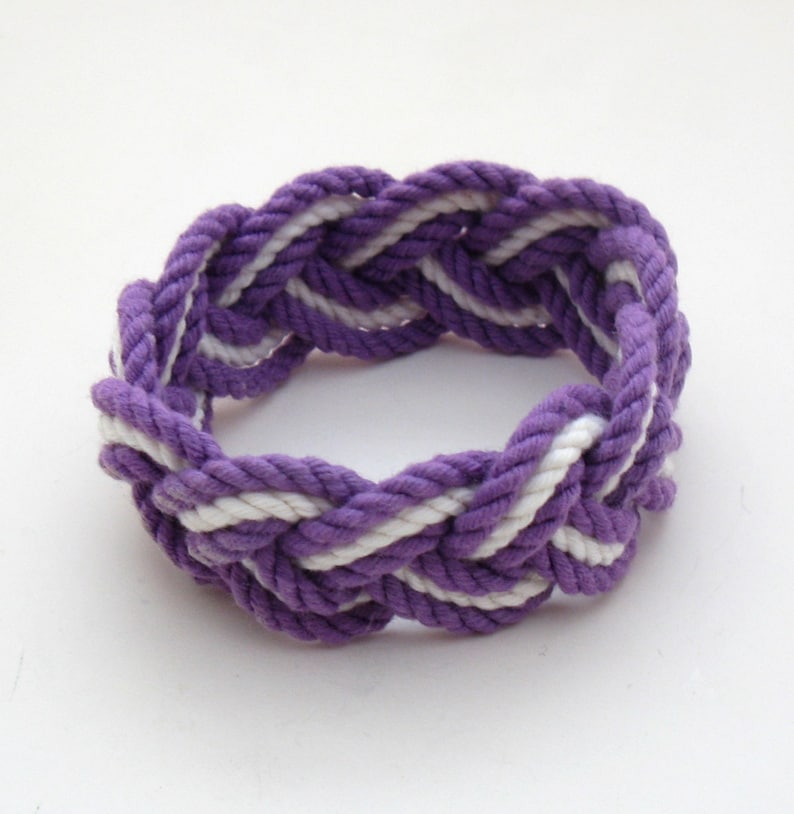 Rope Bracelet in Purple and White Cotton Turkshead weave | Etsy