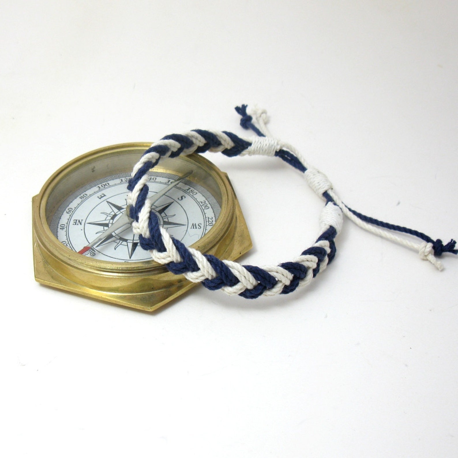 Preppy Anklet Navy and White Chevron Braid Classic Cotton | Etsy