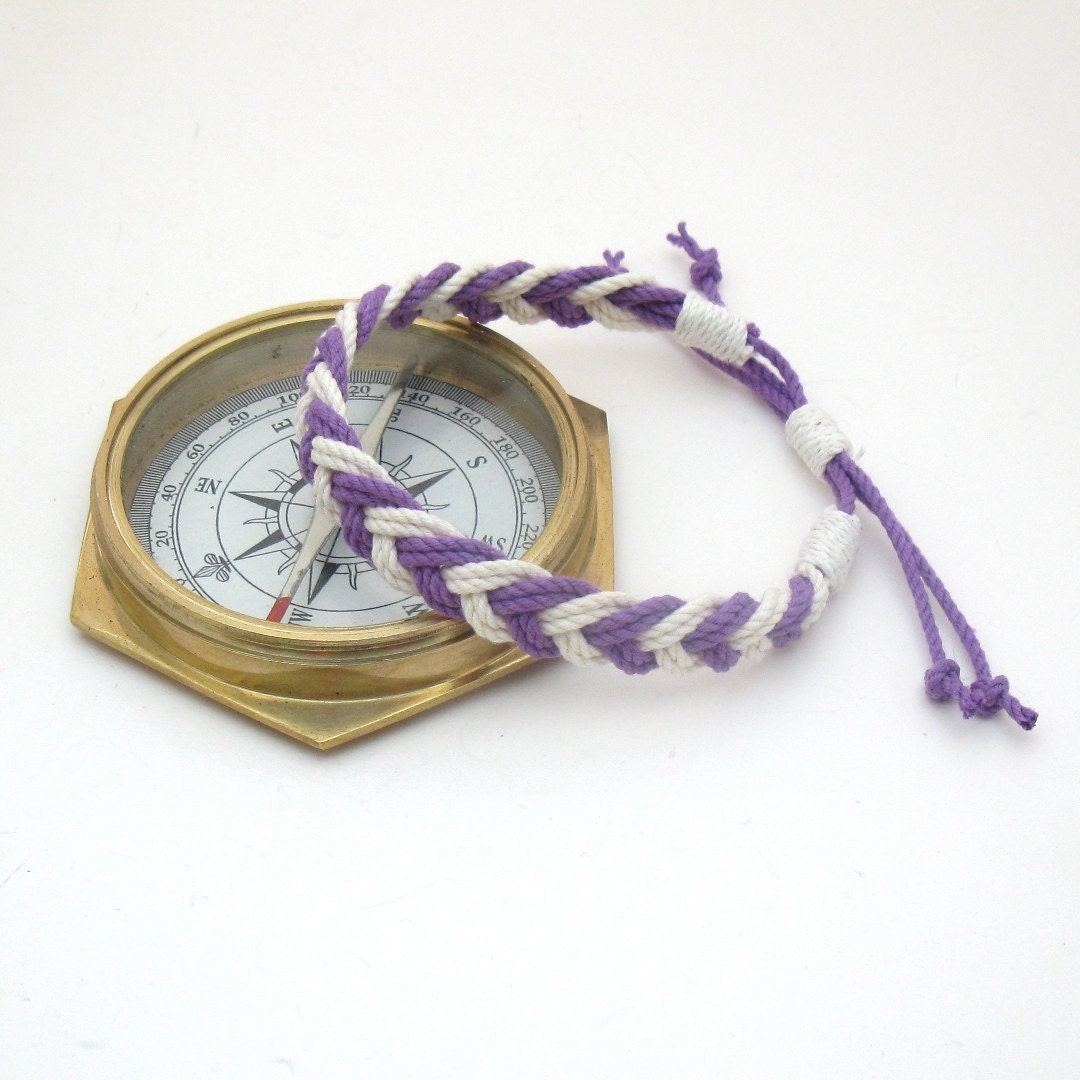 Anklet Purple and White Braided Cotton Sailor Anklet Chevron - Etsy