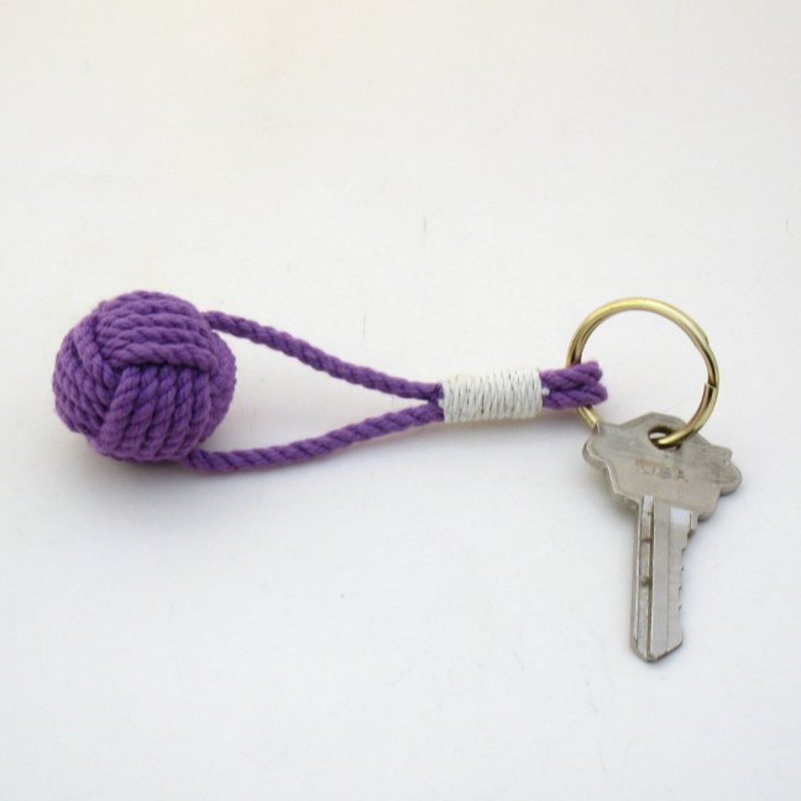 Nautical Key Ring Monkey Fist in Purple Cotton Whipped to a - Etsy
