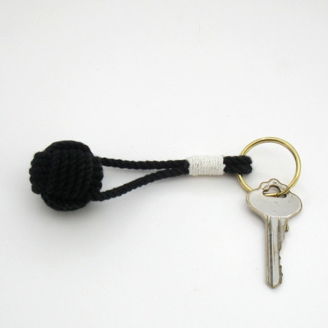Woven Ball Keyring Black Monkey Fist Key Chain Whipped With - Etsy
