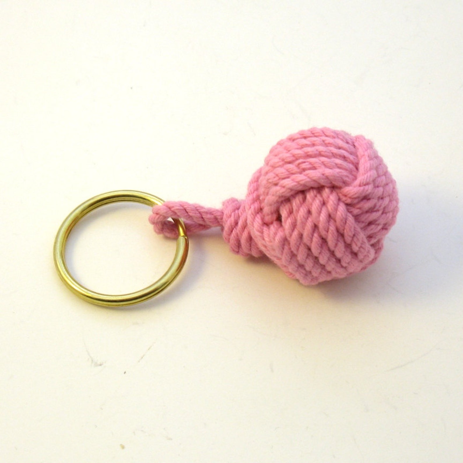 Nautical Key Fob Pink Cotton Monkey's Fist Keychain Brass Split Ring ...