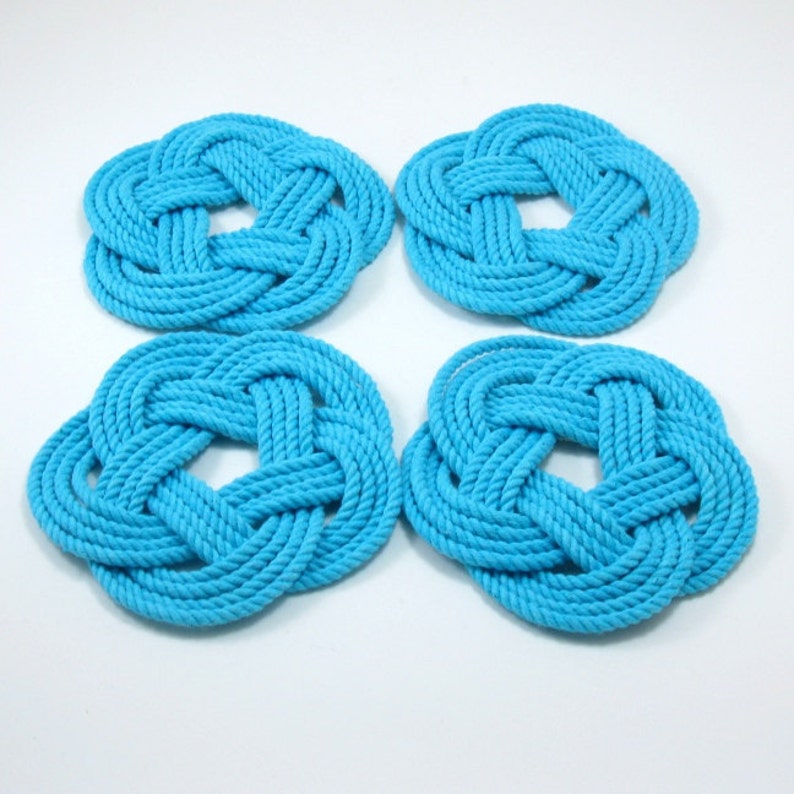 Nautical Turquoise Rope Coaster Woven Nautical Knot 100% - Etsy