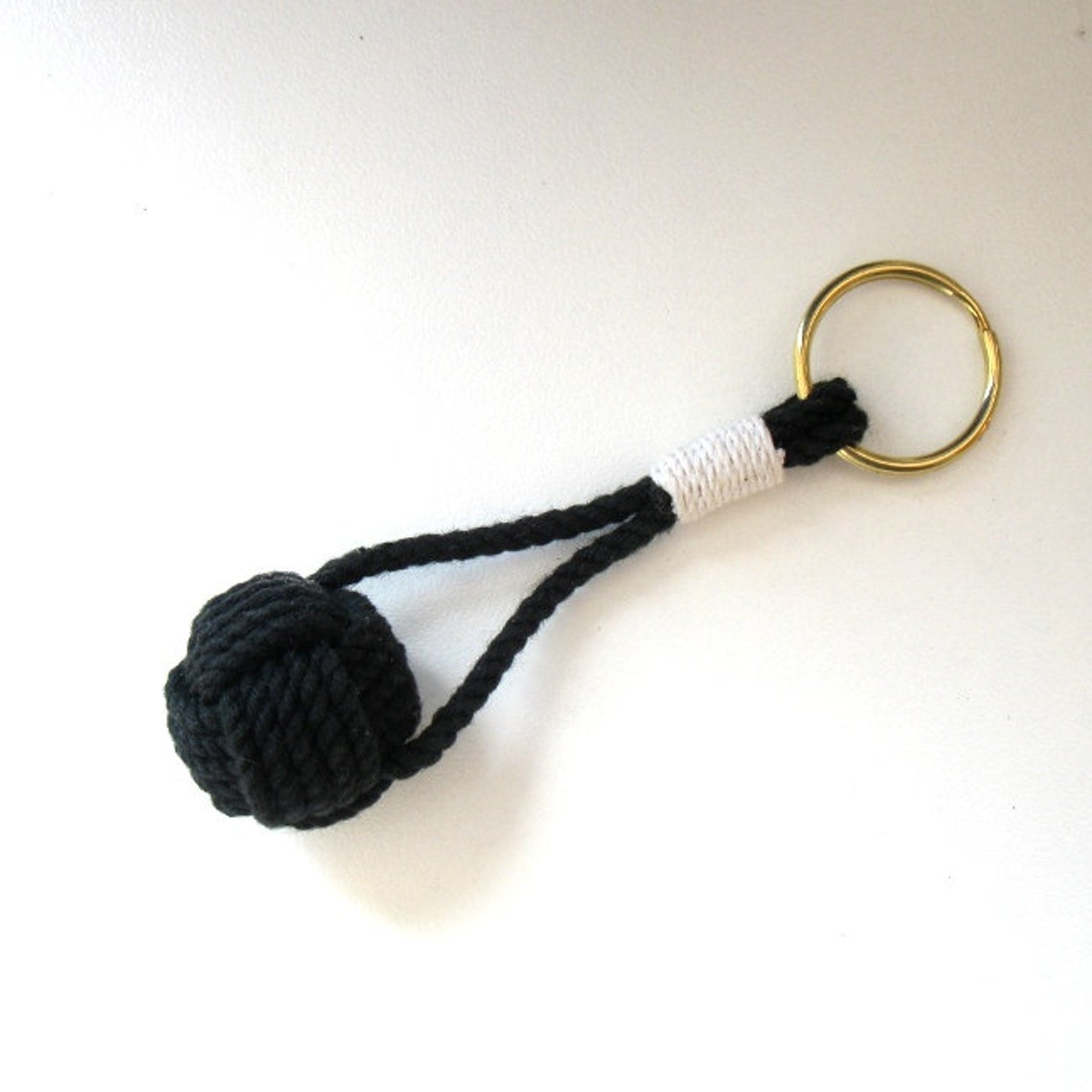 Woven Ball Keyring Black Monkey Fist Key Chain Whipped With - Etsy