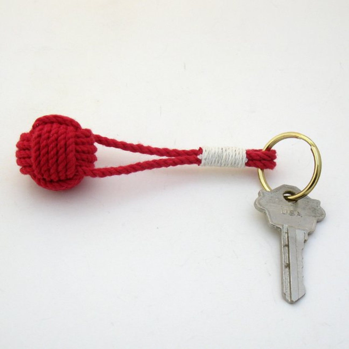 Monkey Fist Key Chain Traditional Red Cotton With Solid Brass | Etsy