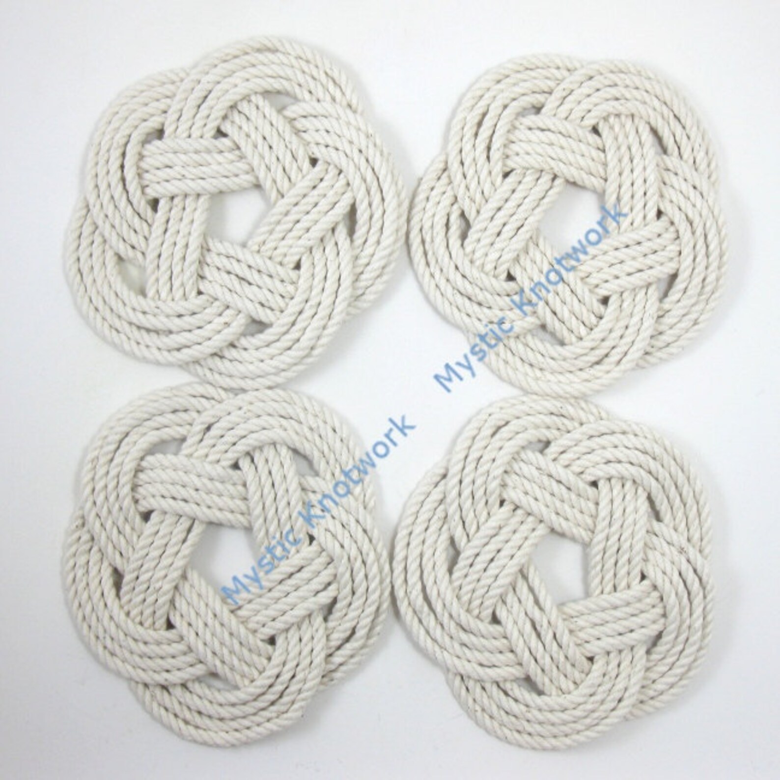 Nautical Weave White Coasters Turk's Head Knots in Natural White Set of ...