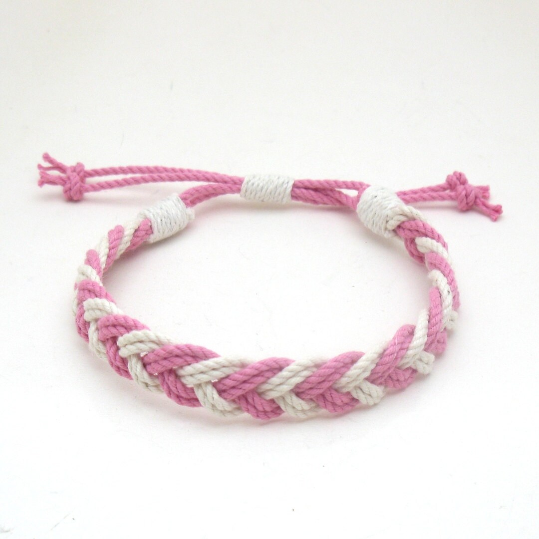 Anklet Pink and White Braided Cotton Sailor Anklet Chevron - Etsy