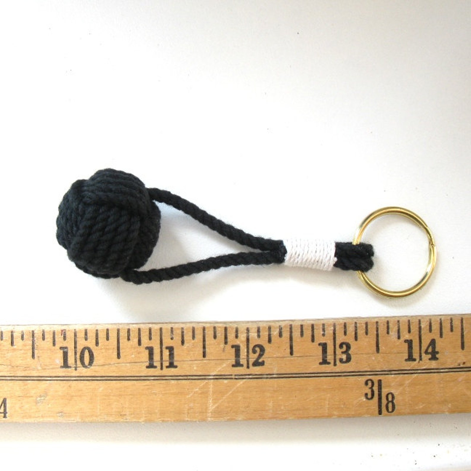 Woven Ball Keyring Black Monkey Fist Key Chain Whipped With - Etsy