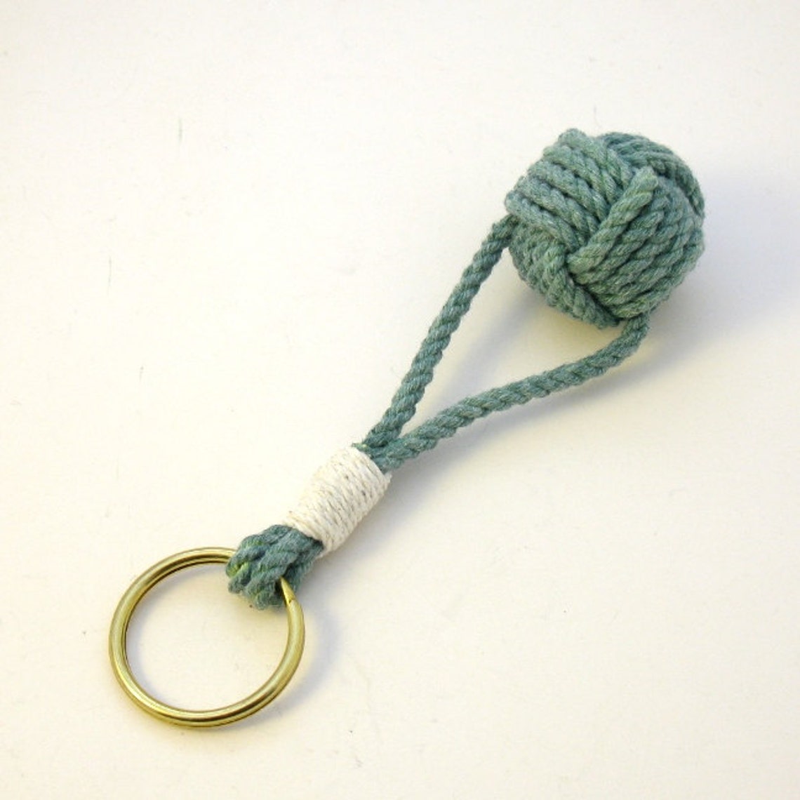 Monkey Fist Keyring Green Cotton Whipped to a Brass Split Ring - Etsy