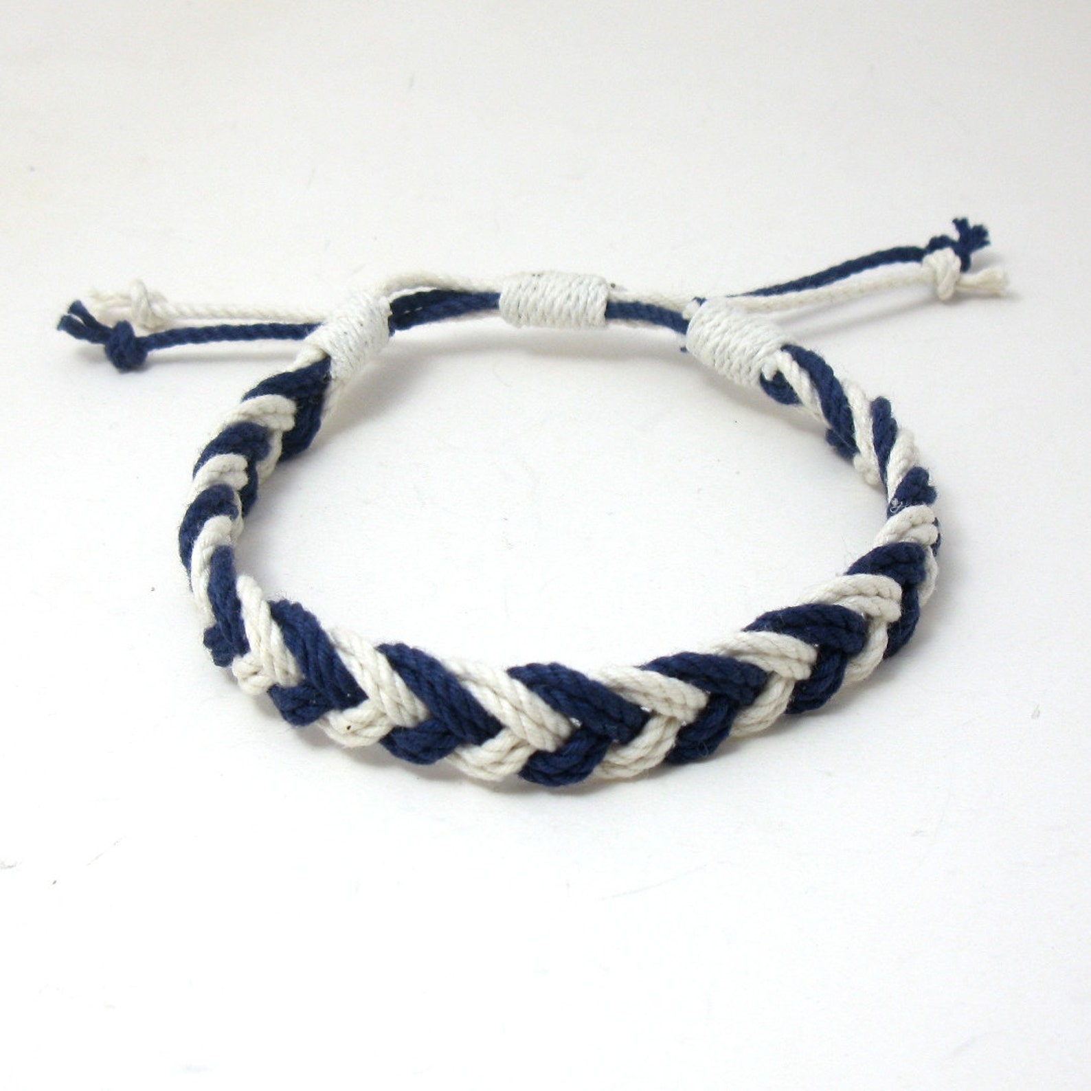 Preppy Anklet Navy and White Chevron Braid Classic Cotton | Etsy