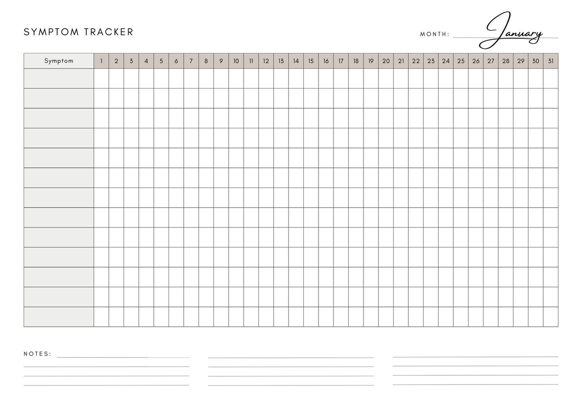 Minimalist Daily Symptom Tracker Printable Digital Download Planner ...