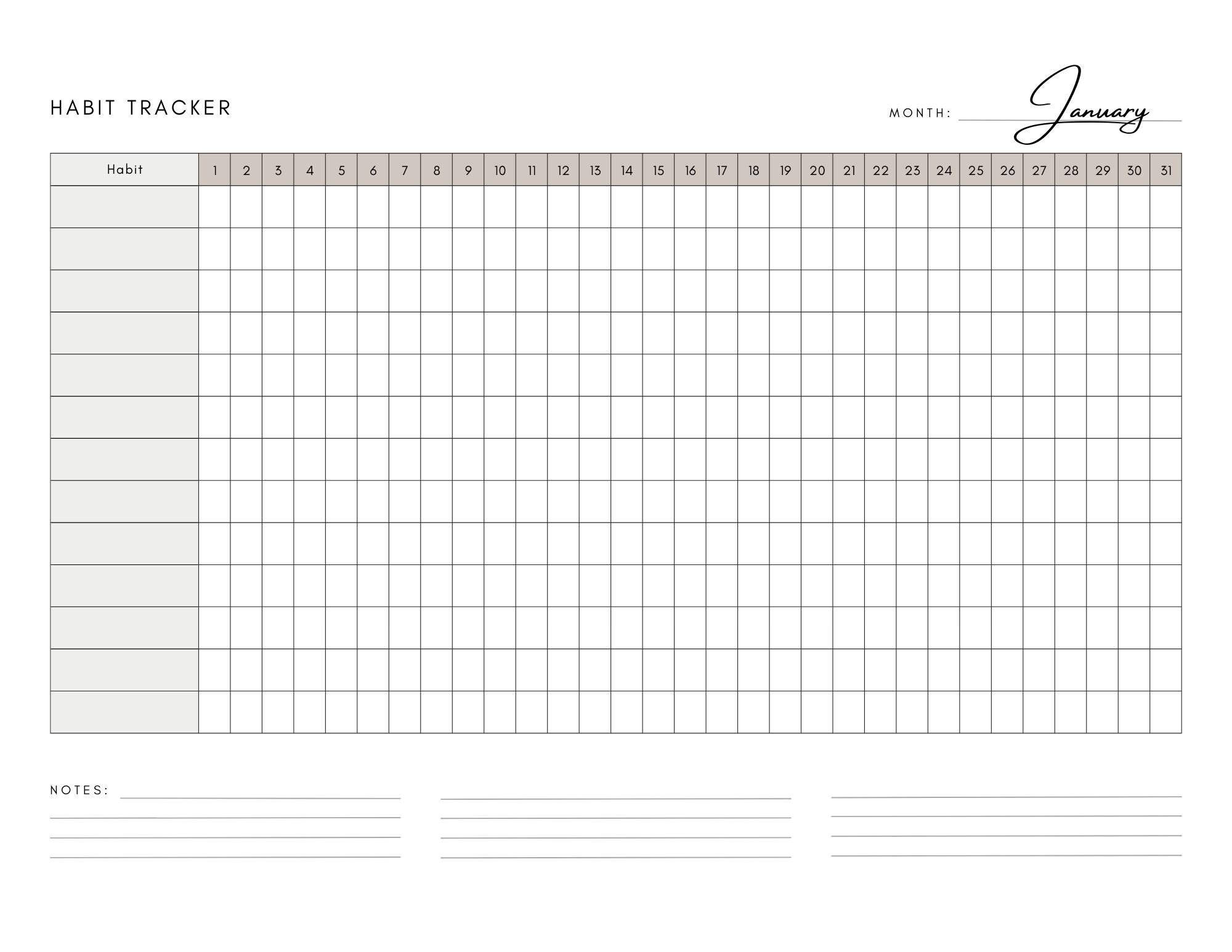 Minimalist Daily Habit Tracker Printable Digital Download Yearly ...