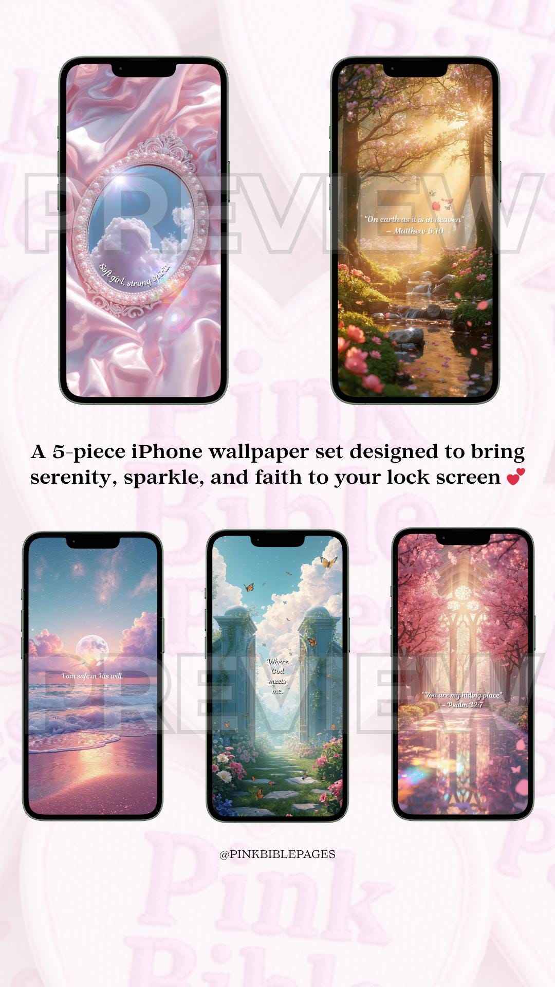 Pink Christian iPhone Wallpaper Bundle: Soft Girl Scripture Lockscreens ...