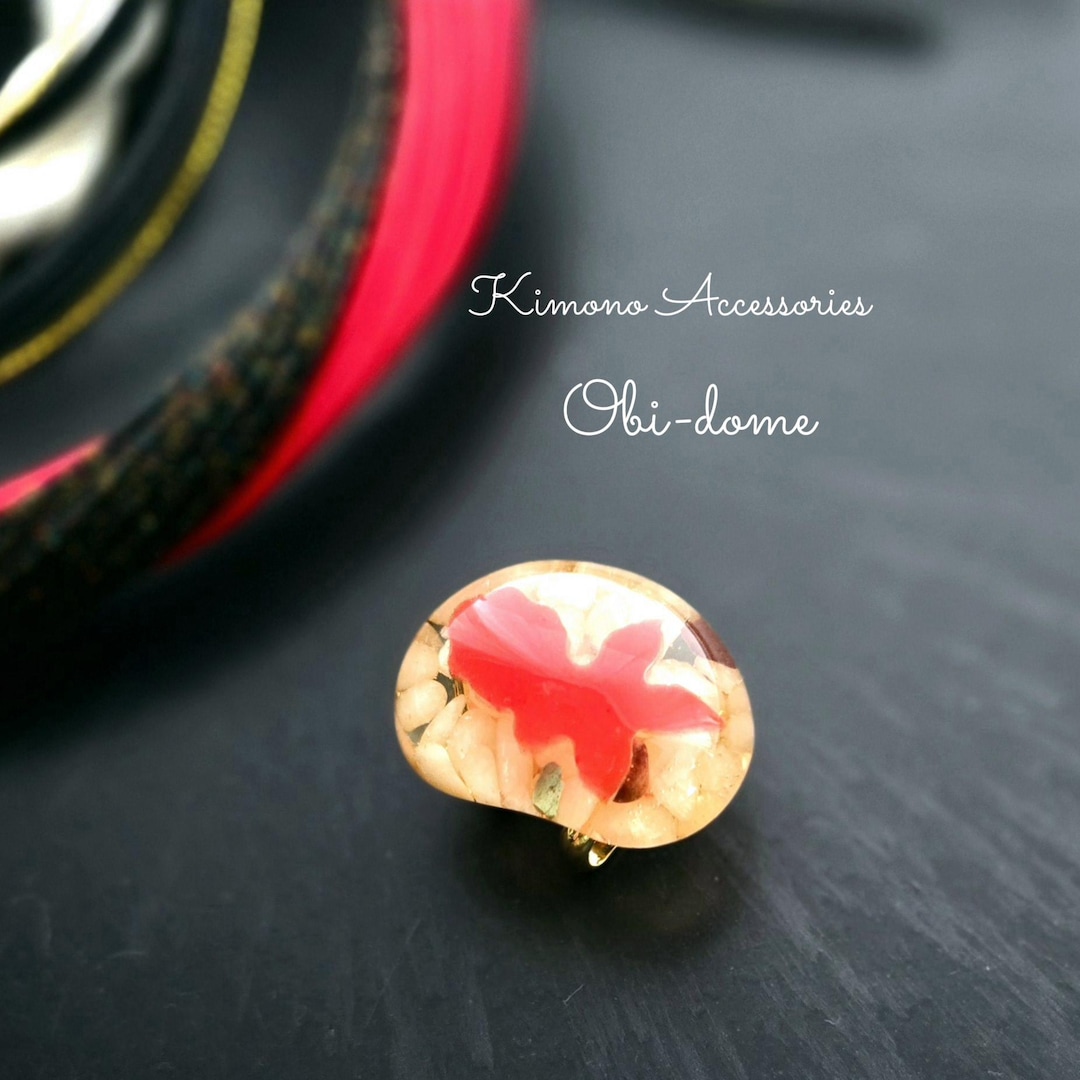 Cute Red Goldfish Kimono Handmade Obi‐dome | Japanese Vintage Kimono ...