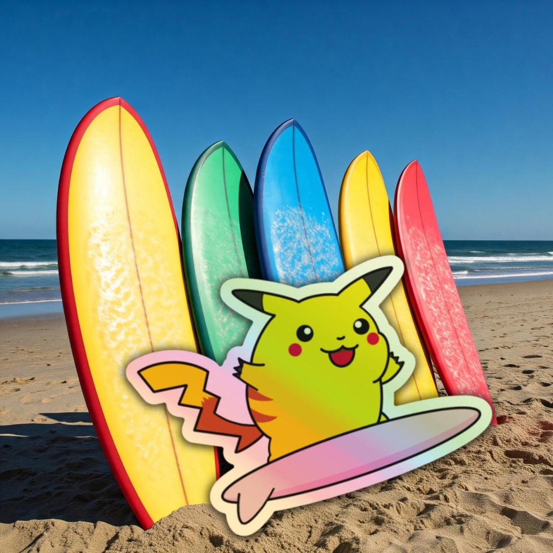 Surfing Pikachu Pokemon Sticker | Holographic Finish | Hand-drawn ...